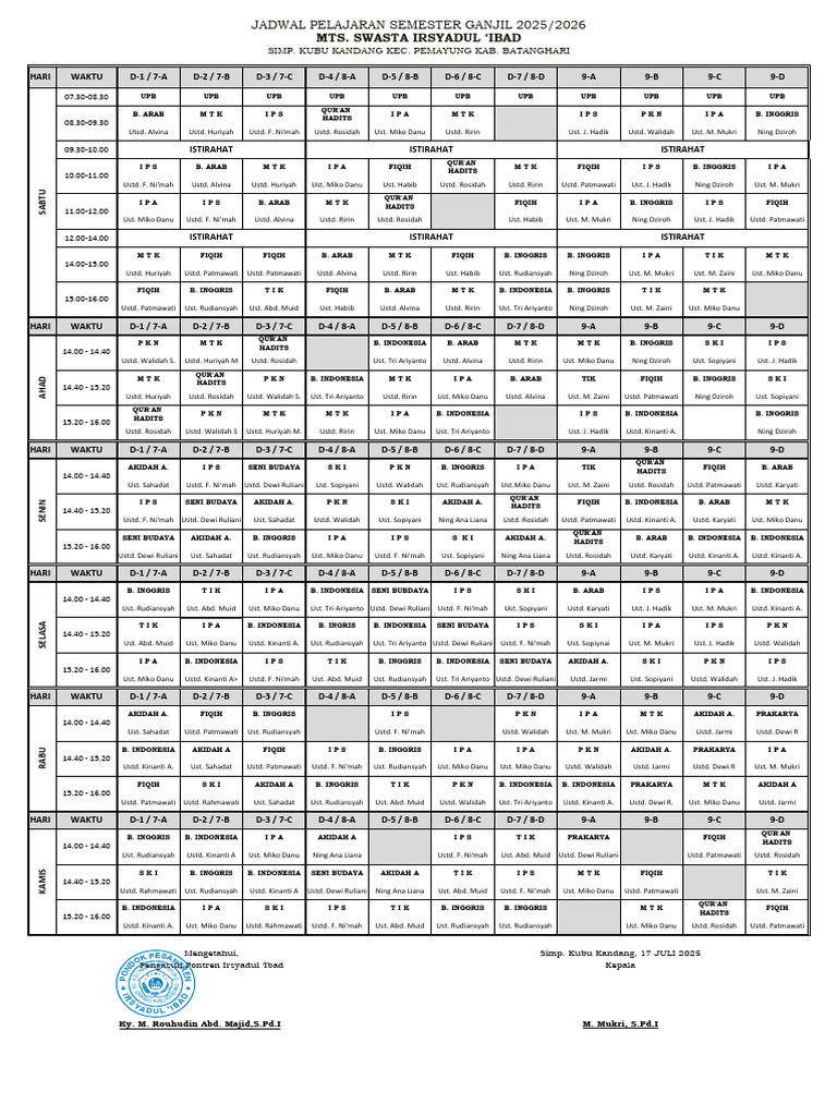 JADWAL MTs 2025-2026 | PDF