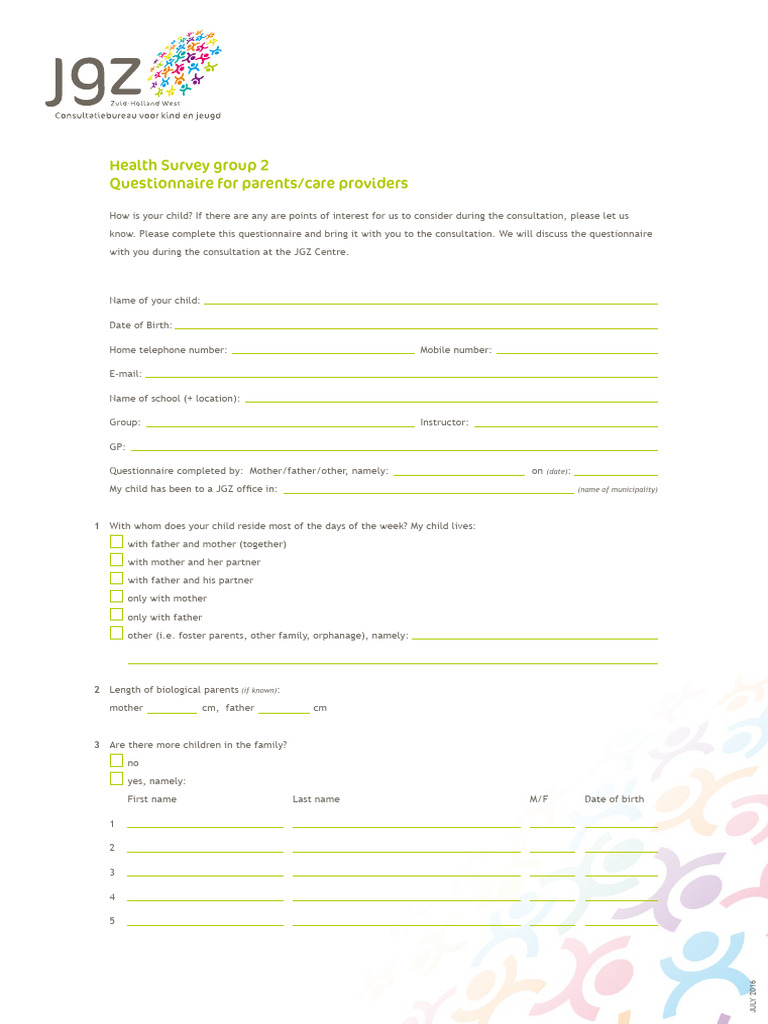 Health Visitor 2-Year Check Questionnaire | PDF | Father | Mental Disorder