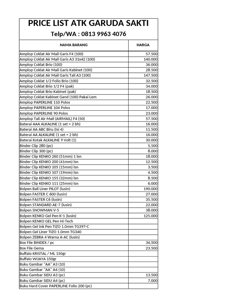 Harga Barang ATK Garuda Sakti | PDF | Stationery | Paper