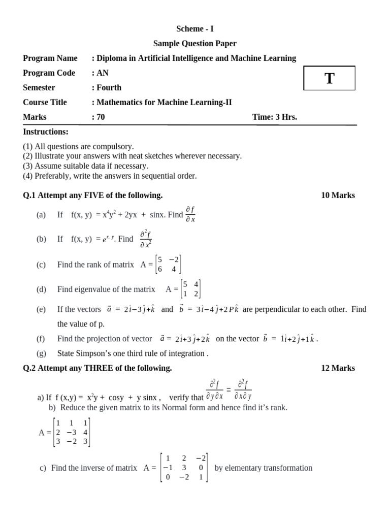 314320-An-Mathematics For Machine Learning II Sample QP | PDF | Vector Space | Mathematics