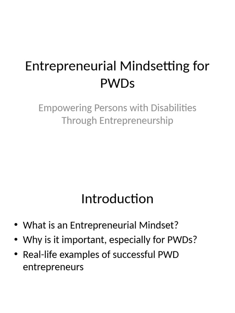 Entrepreneurial Mindsetting for PWDs Updated | PDF | Entrepreneurship ...