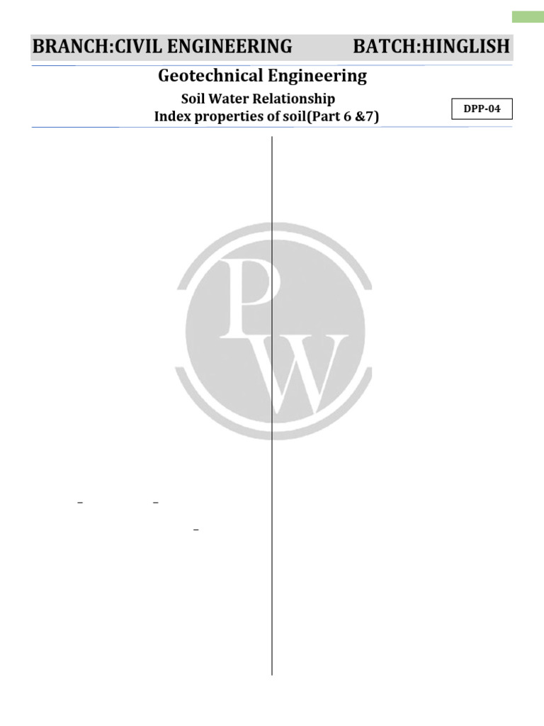 Branch:Civil Engineering Batch:Hinglish | PDF | Density | Soil