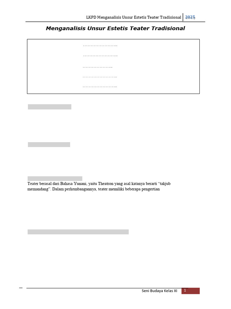 Analisis Unsur Estetis Teater Tradisional | PDF
