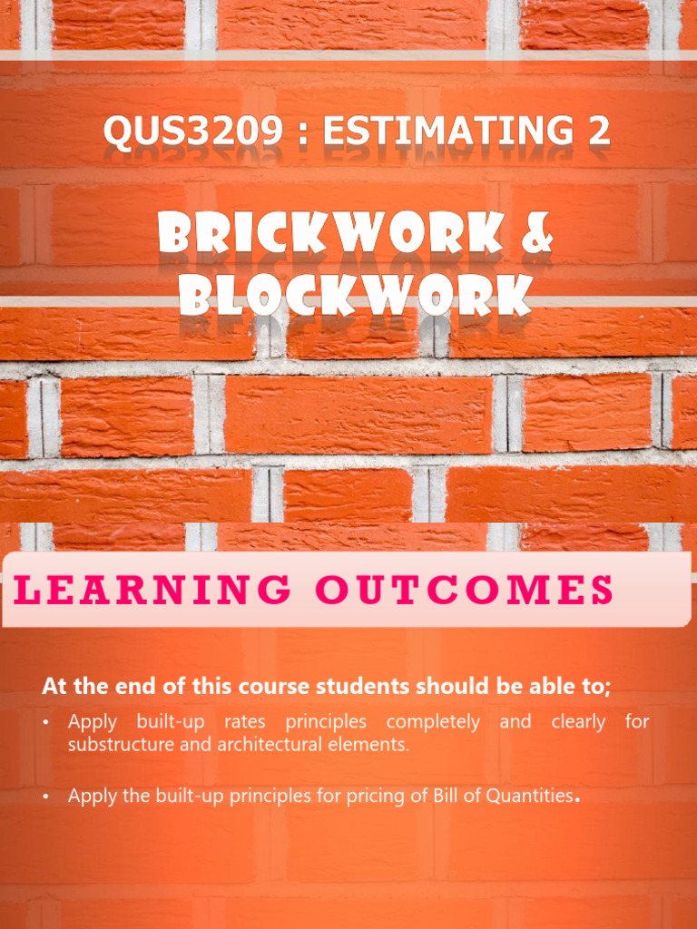 Brickwork and Blockwork Costing Guide | PDF | Brick | Building Technology
