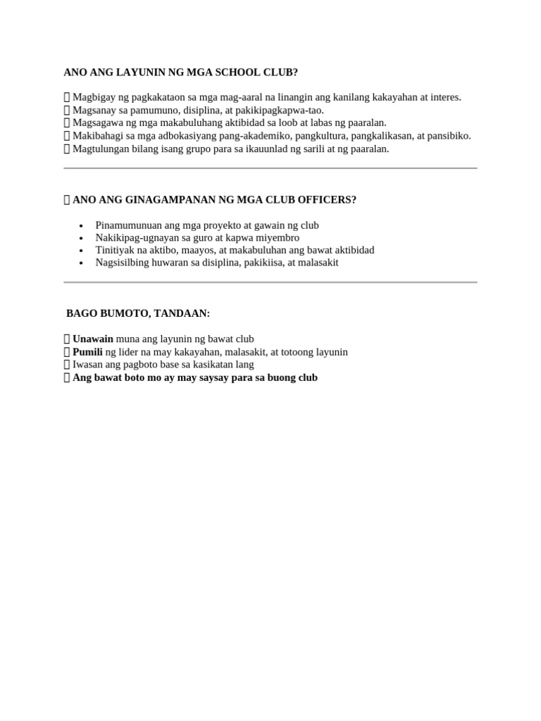 Ano Ang Layunin NG Mga School Club | PDF