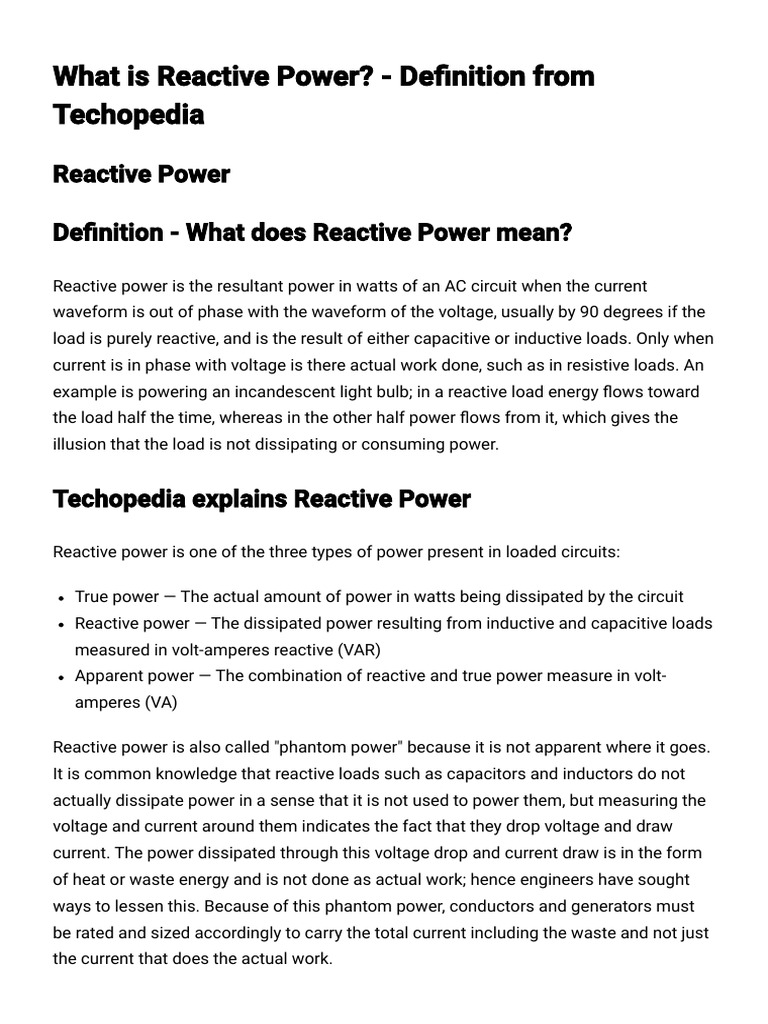 What Is Reactive Power Definition From Techopedia Pdf