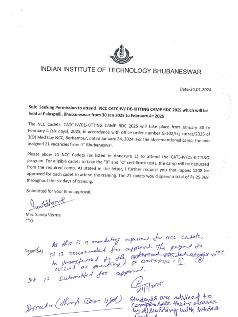 NCC Camp Permission Letter | PDF