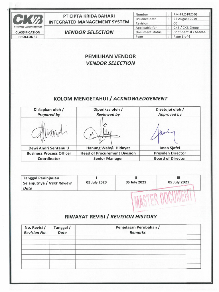 PM-PRC-PRC-03 Rev. 00 - Pemilihan Vendor (Vendor Selection) | PDF
