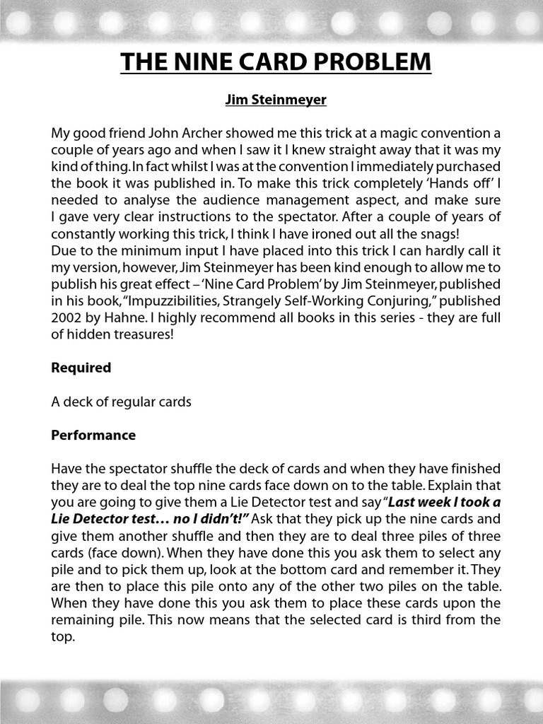 Jim STENMEYER Nine Card Problem | PDF | Games Of Chance | Card Games