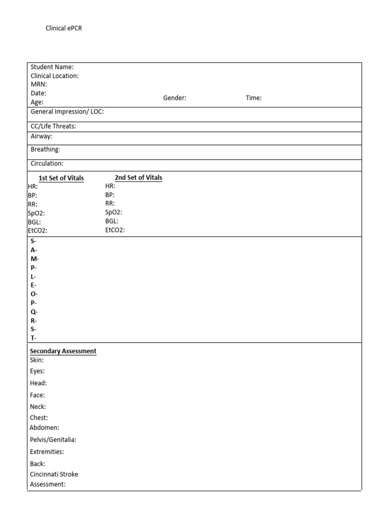 Clinical ePCR Patient Assessment Template | PDF