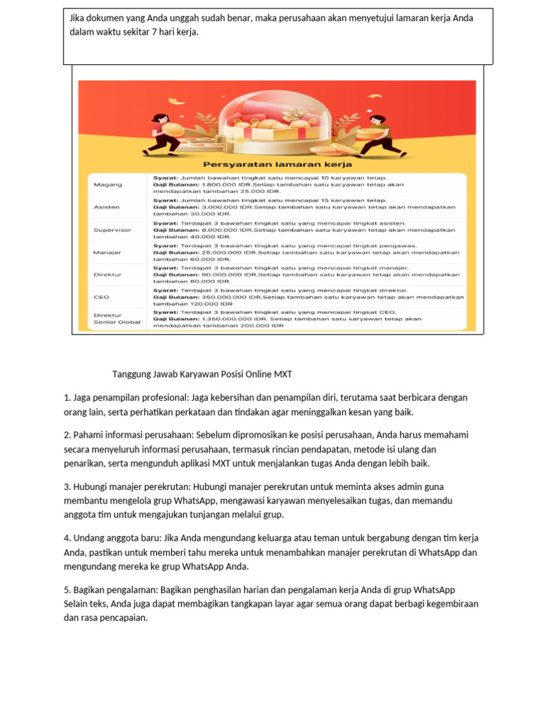 Tanggung Jawab Karyawan Posisi Online MXT | PDF