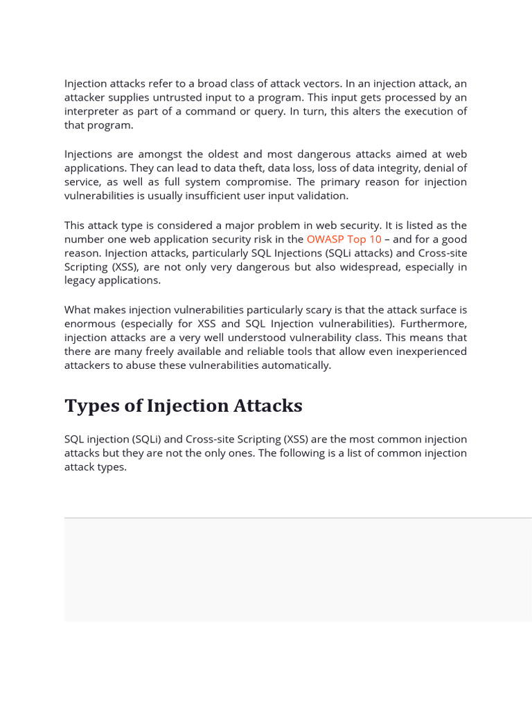 Common Types of Injection Attacks | PDF | World Wide Web | Internet & Web