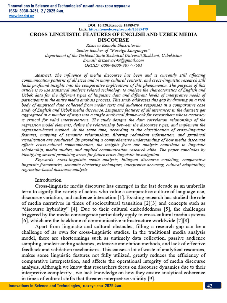 Cross Linguistic Features of English and Uzbek Media Discourse | PDF ...