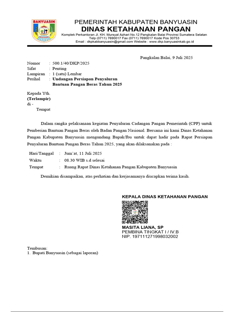 Surat Undangan Persiapan Penyaluran CPP Tahun 2025 | PDF