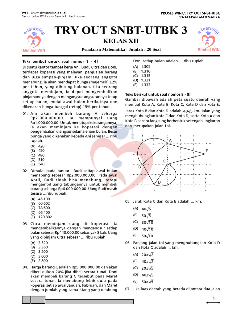Soal Try Out SNBT-UTBK 3 - Penalaran Matematika - Hsjs HSH | PDF