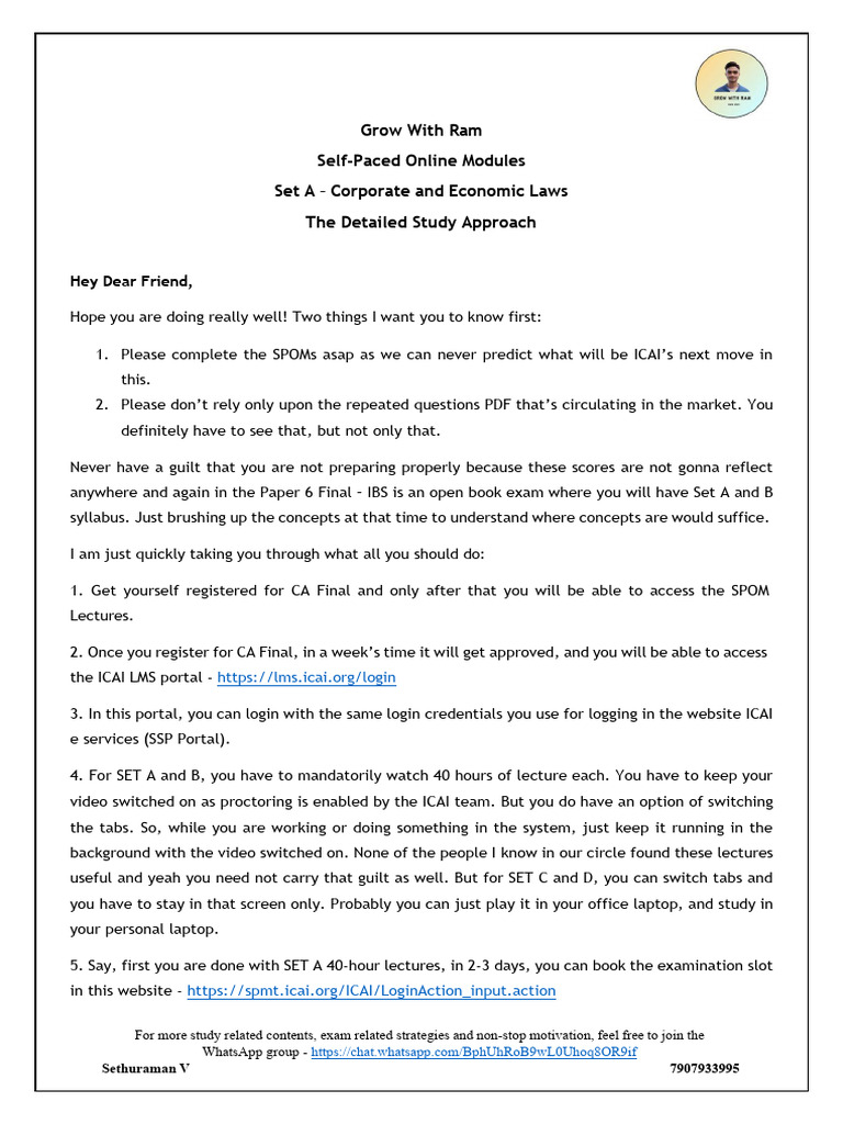 CA Final SPOM Set A Study Guide | PDF