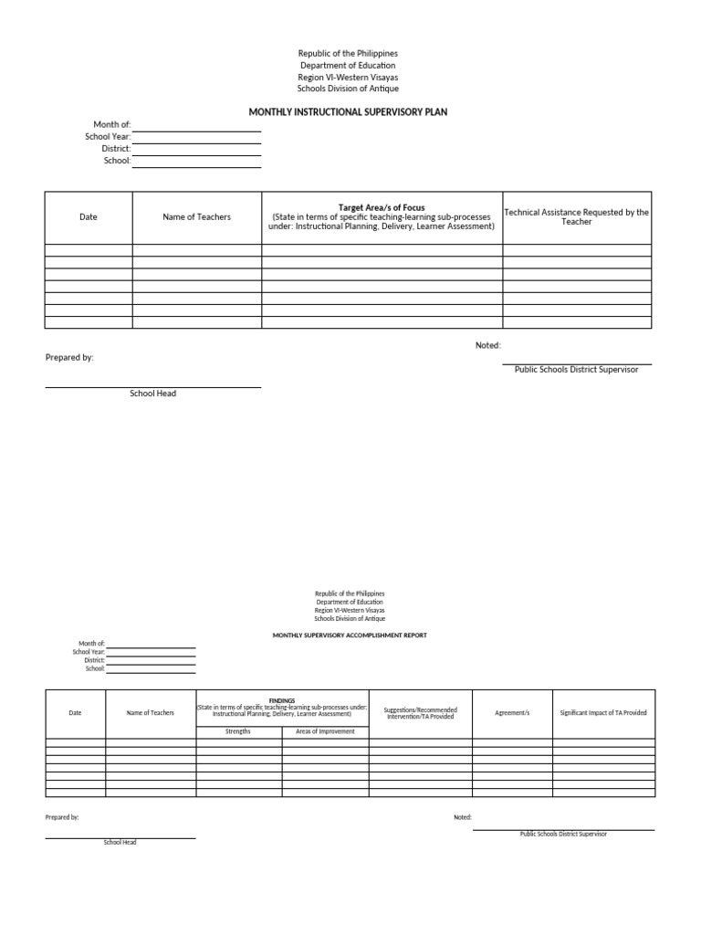 ISP-Template-For-School-Heads With Monthly Supervisory Report Revised ...