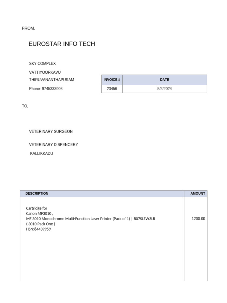 Basic-Invoice. VD Bill Catridge | PDF