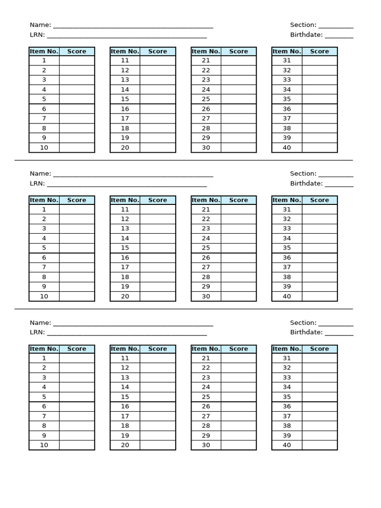 RMA Scoresheet..for Students | PDF