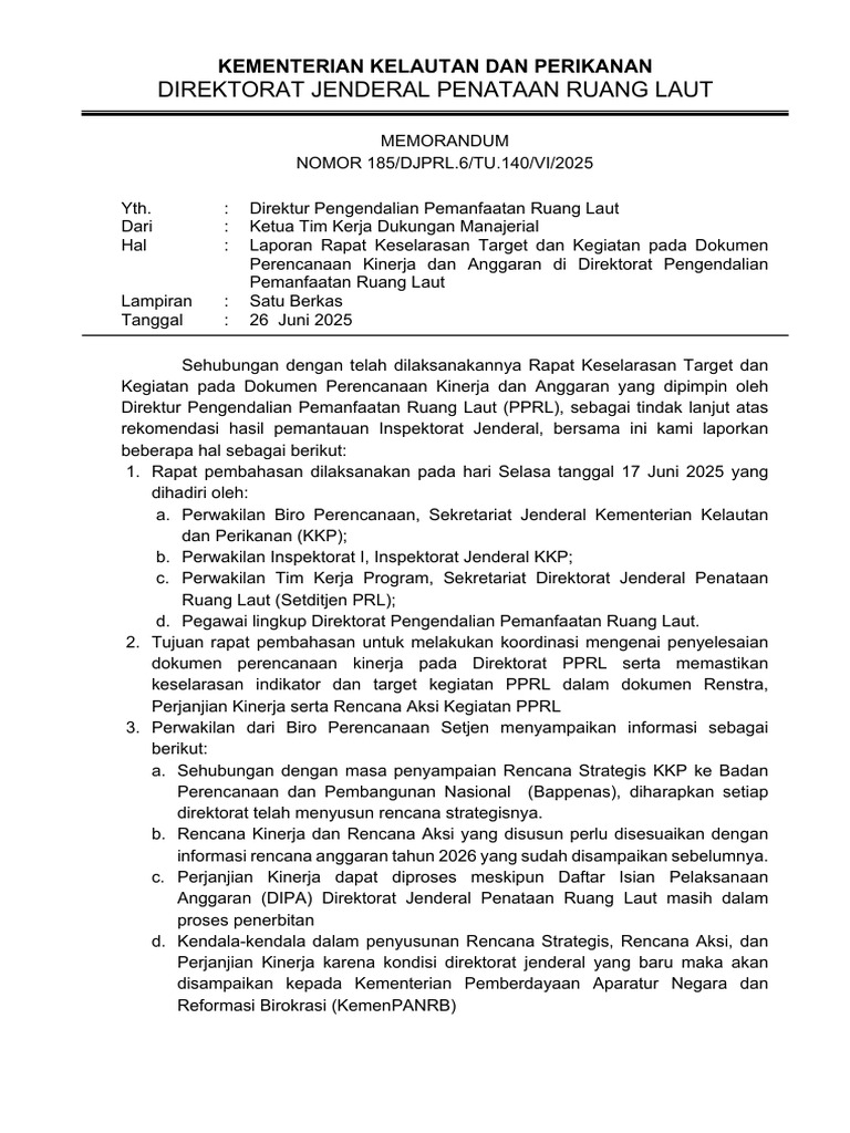 Memo Rapat Perencanaan Kinerja Dan Anggaran - Rev | PDF