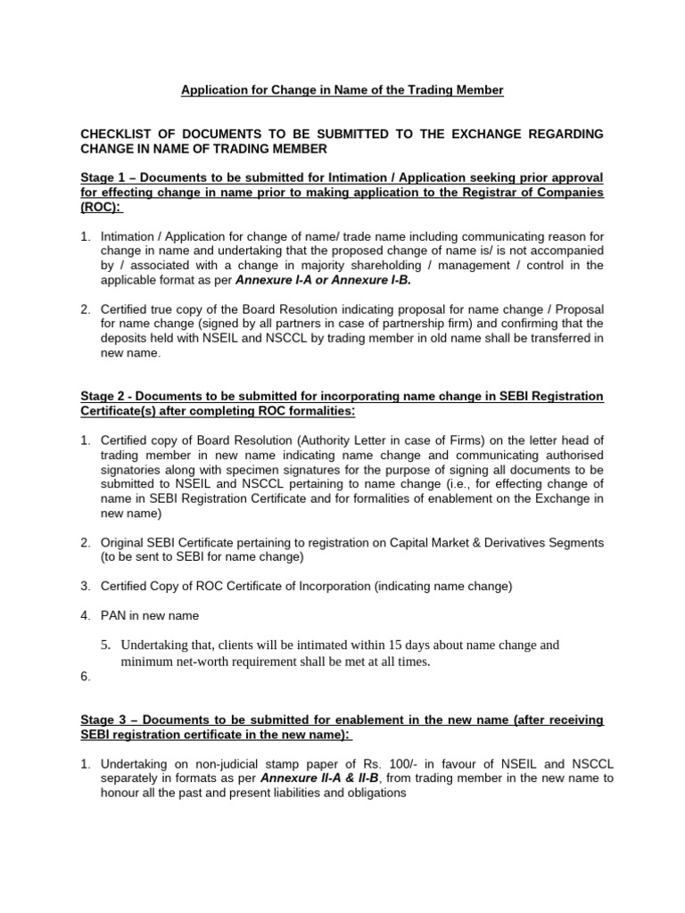 BSE Name Change Application Checklist | PDF | Clearing (Finance) | Banks