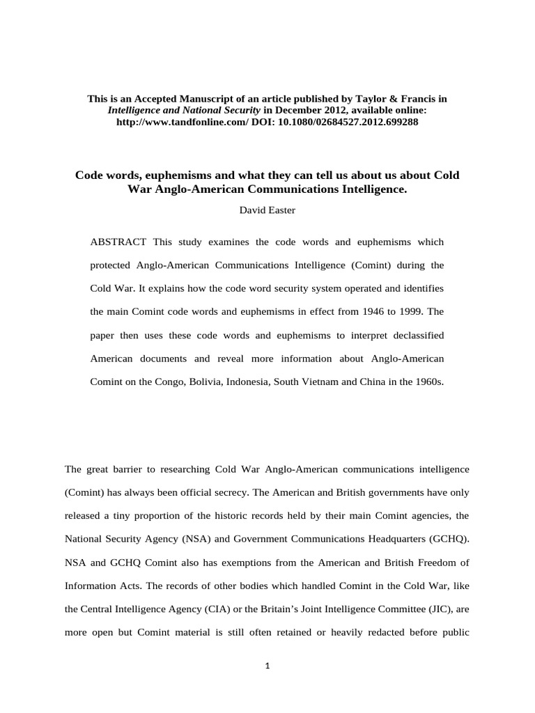 Cold War Anglo-American Comint Secrets | PDF | Signals Intelligence ...