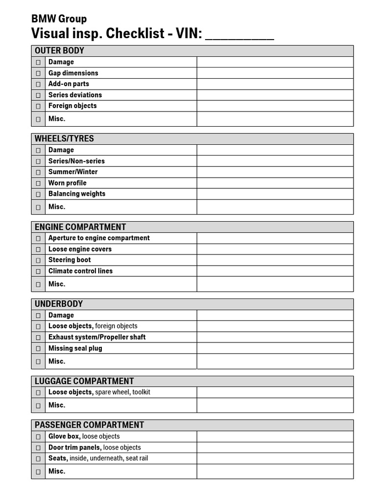PDI Checklist for BMW Vehicles | PDF