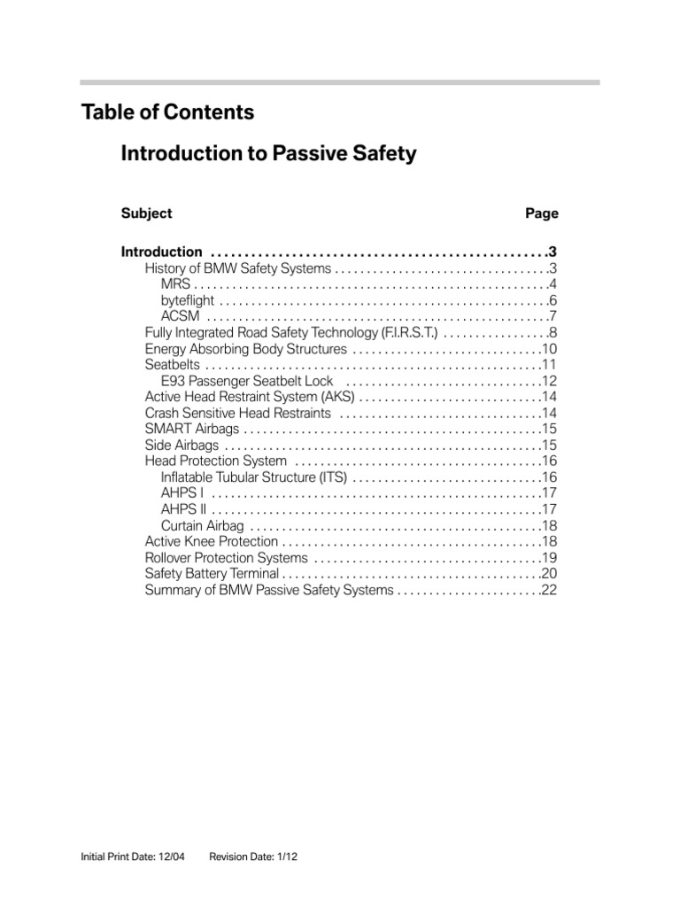 BMW Passive Safety Systems Overview | PDF | Airbag | Seat Belt