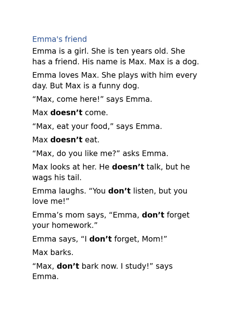Emma and Max's Playful Friendship | PDF