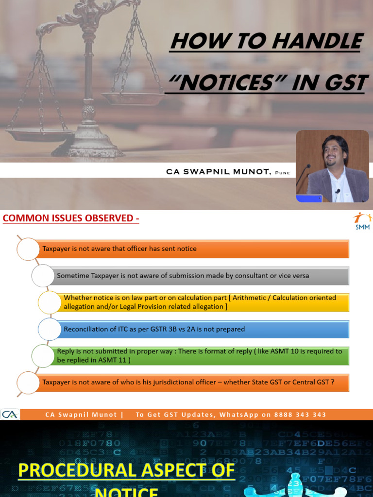 How To Handle Notices in GST - CA Swapnil Munot | PDF | Appeal | Taxes