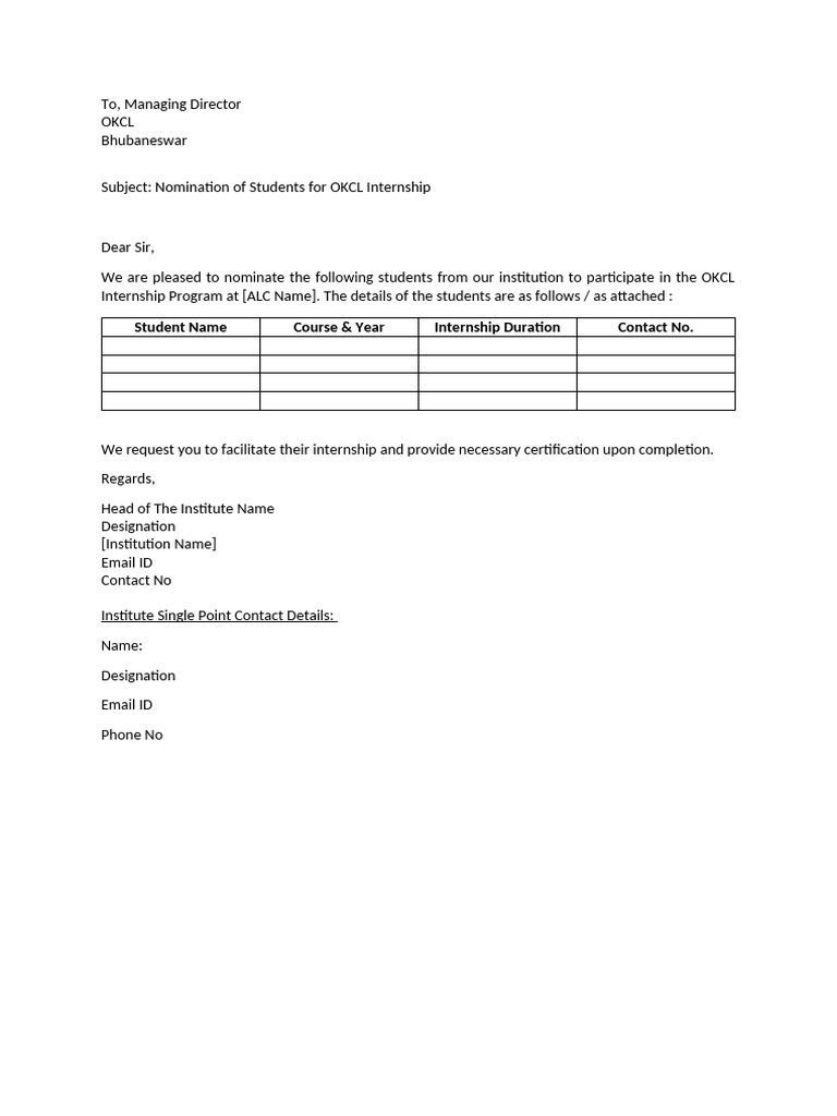 Letter For Internship | PDF