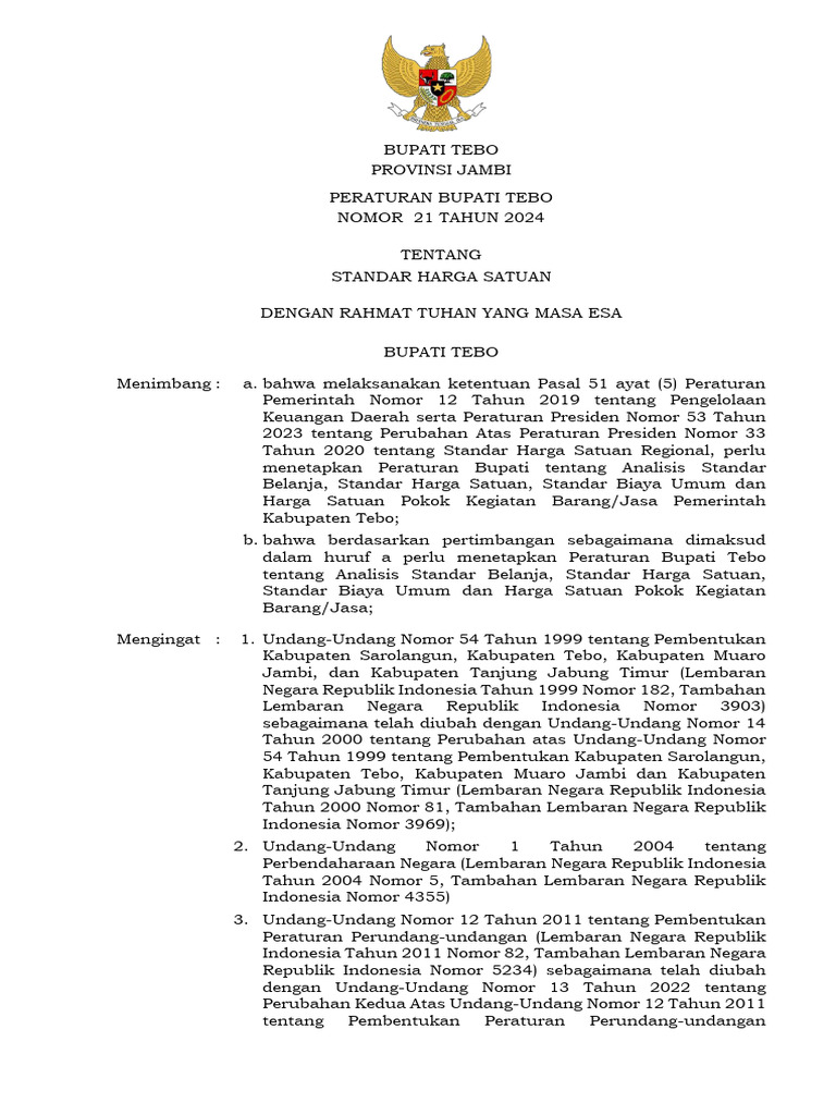 Perbup No 21 Tahun 2024 TTG SHS 2025 | PDF