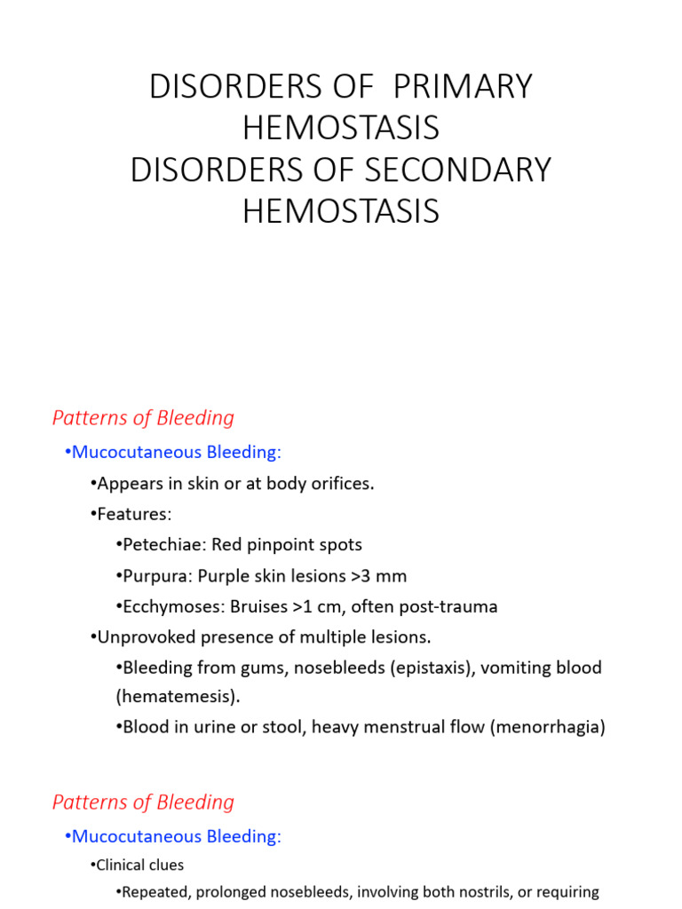PDF Primary and Secondary Bleeding Disorders | PDF | Bleeding | Hemostasis