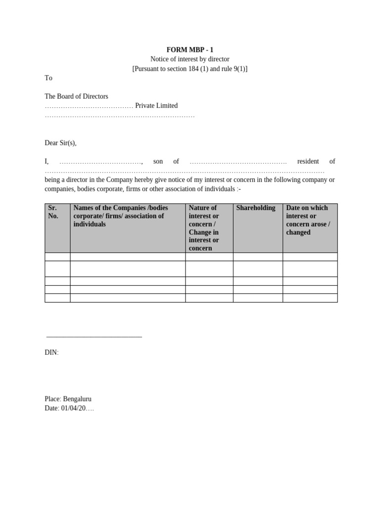 Director Interest and Disqualification Form | PDF