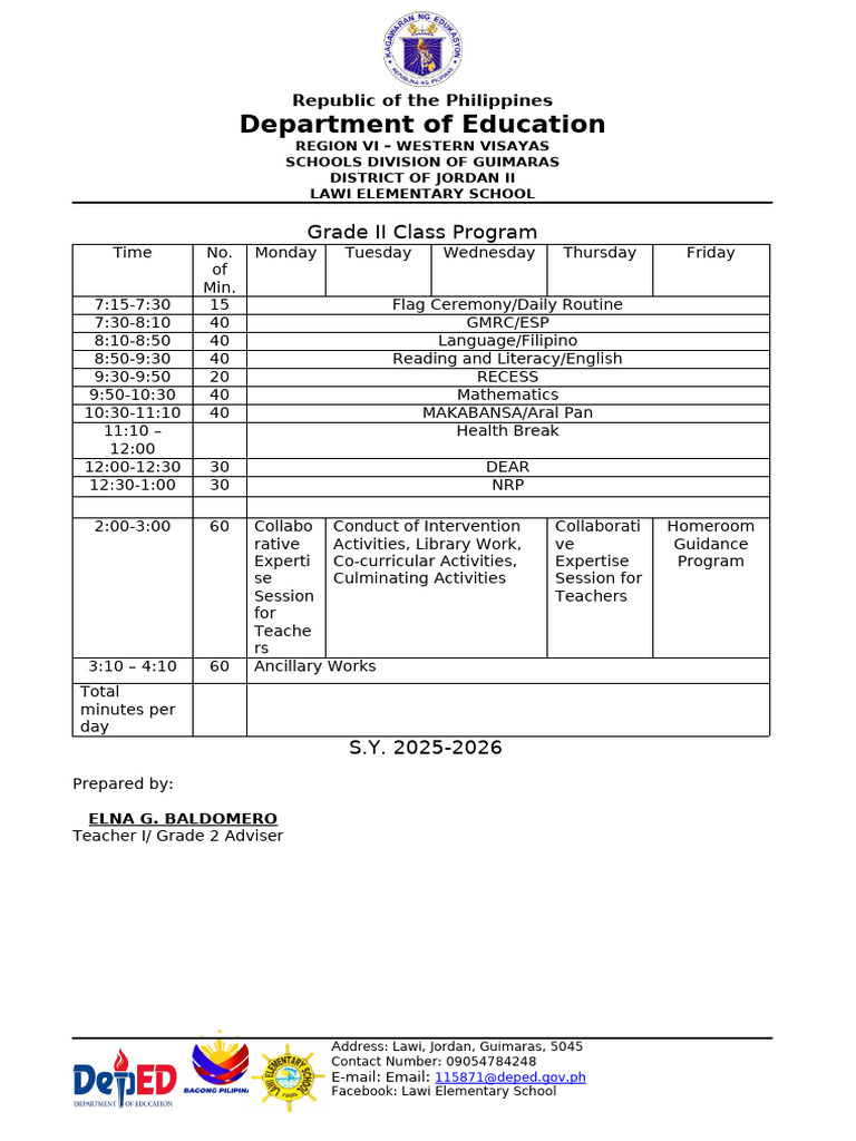 Grade II Class Program - Lawi Elementary | PDF
