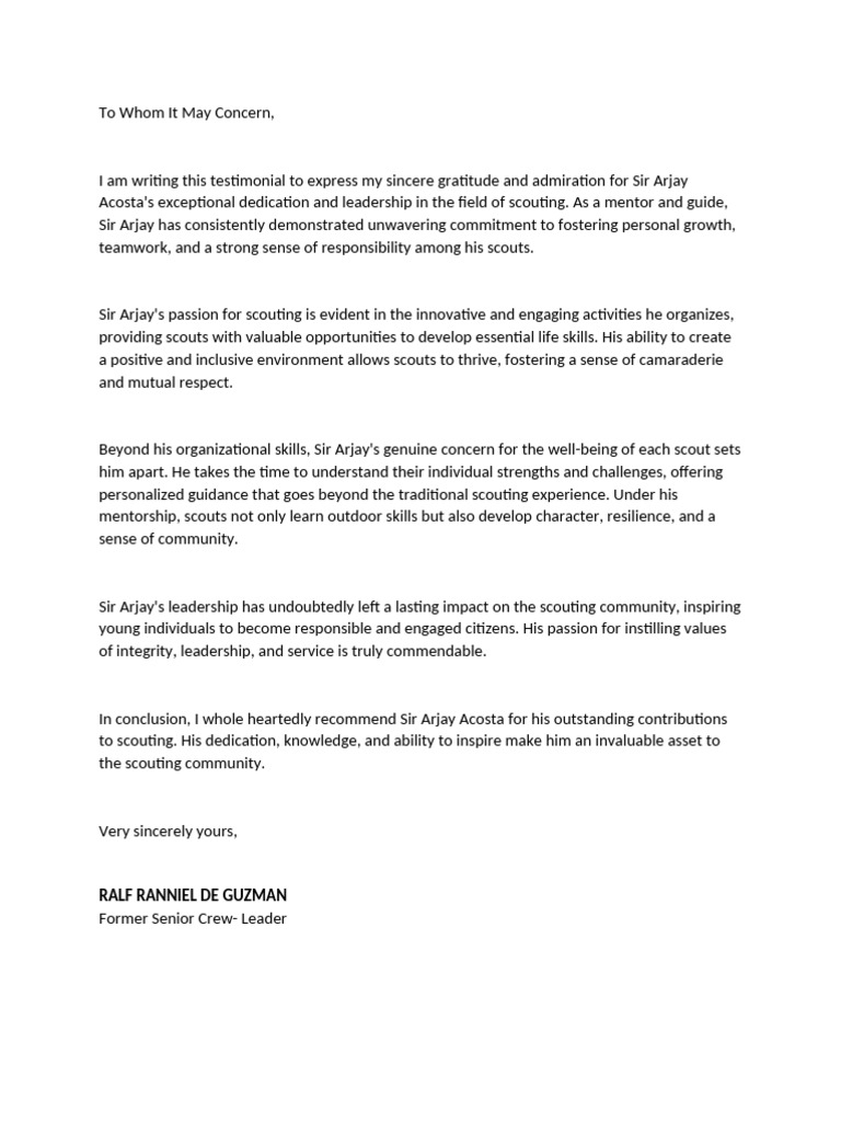 Testimonial Letter | PDF