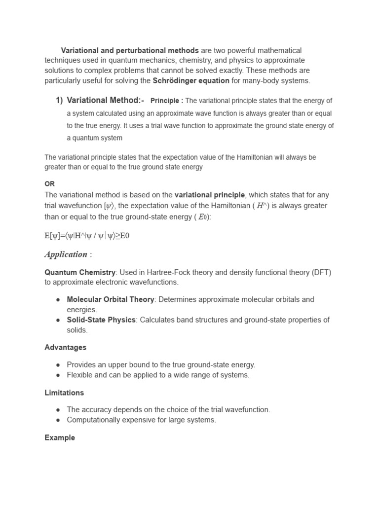 1.3) Variational and Perturbational Methods | PDF | Perturbation Theory ...