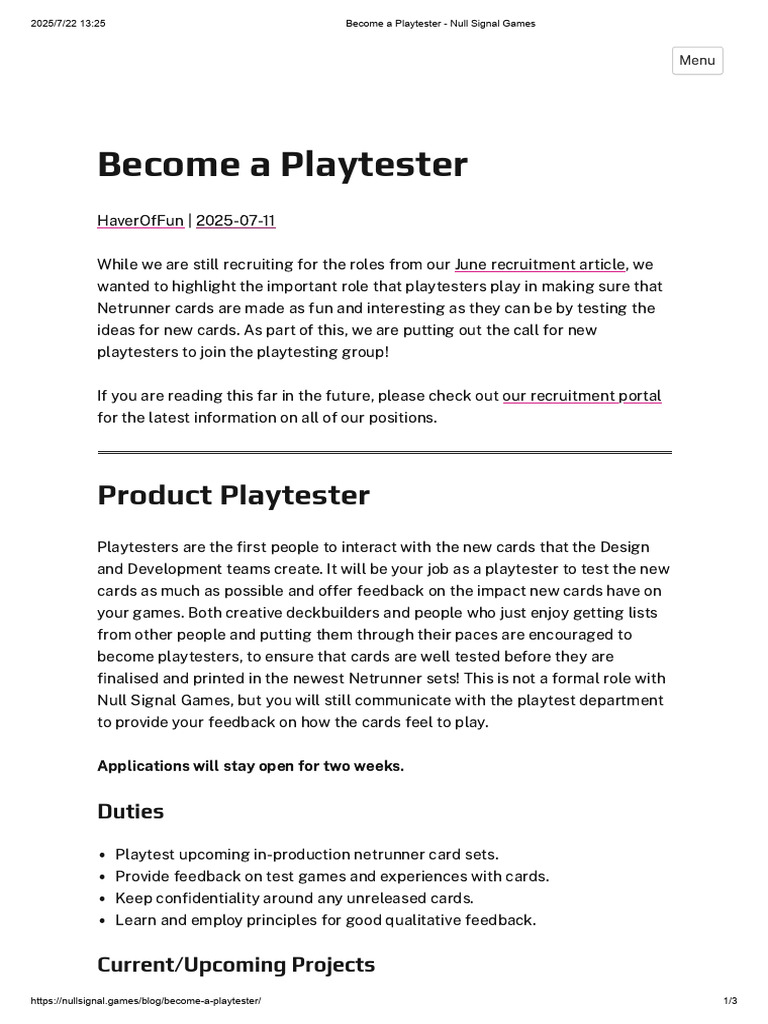 Become A Playtester - NSGames | PDF