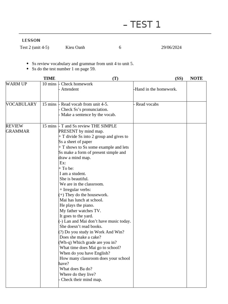 Basicsoe6 - Review Unit 4,5 - Lesson Plan | PDF | Syntax | Languages