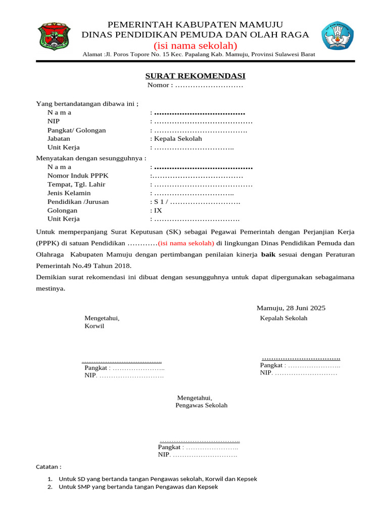 Format Surat Rekomendasi | PDF