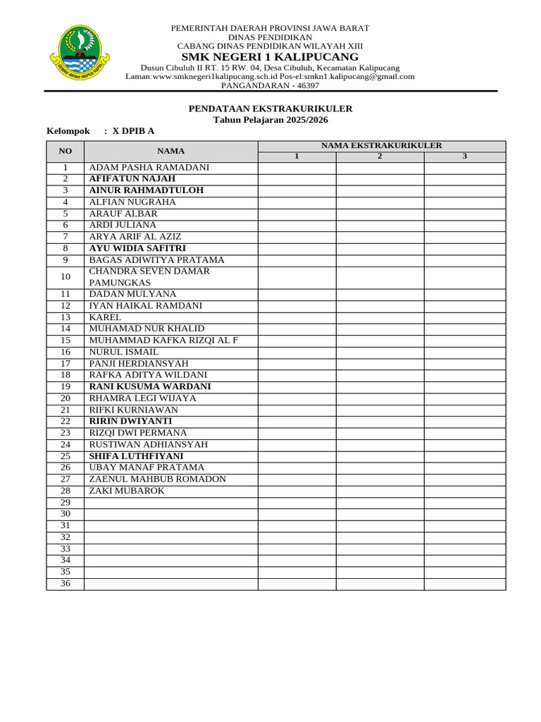 Form Pendataan Ekskul | PDF