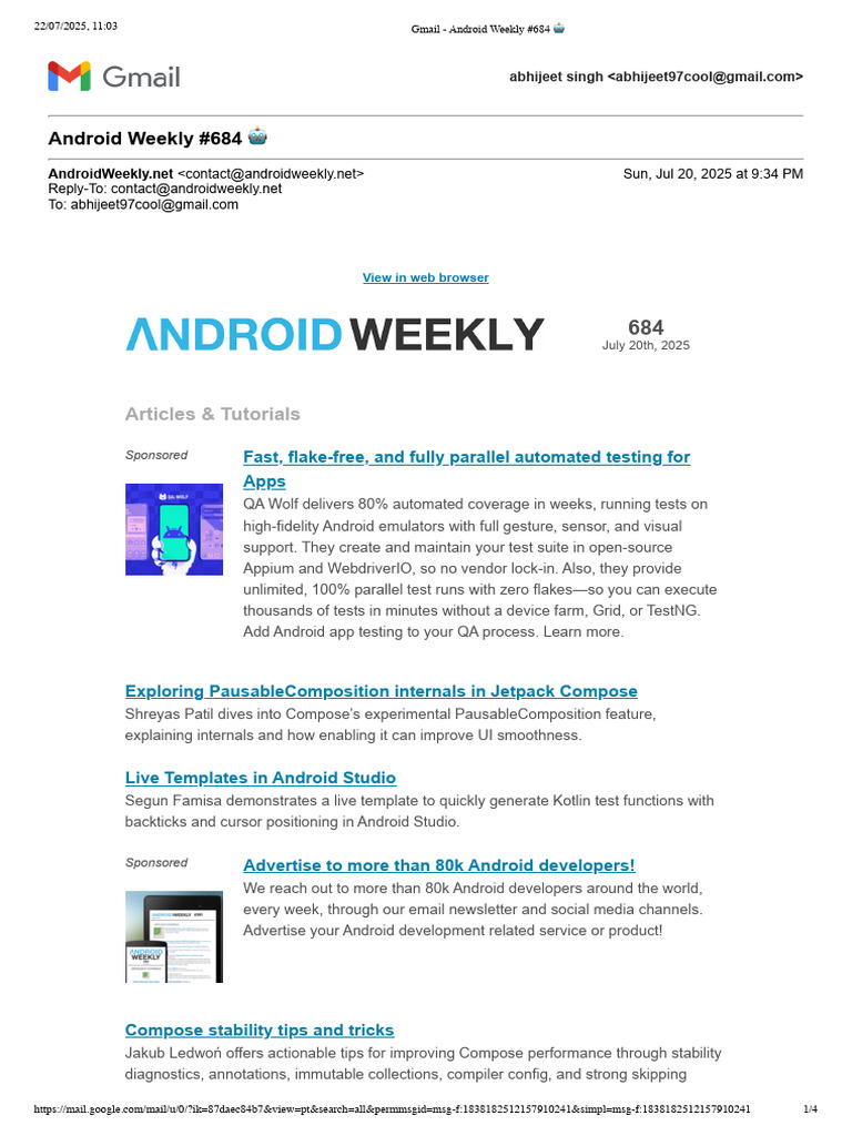 Gmail - Android Weekly #684 ? | PDF | Android (Operating System) | Gmail