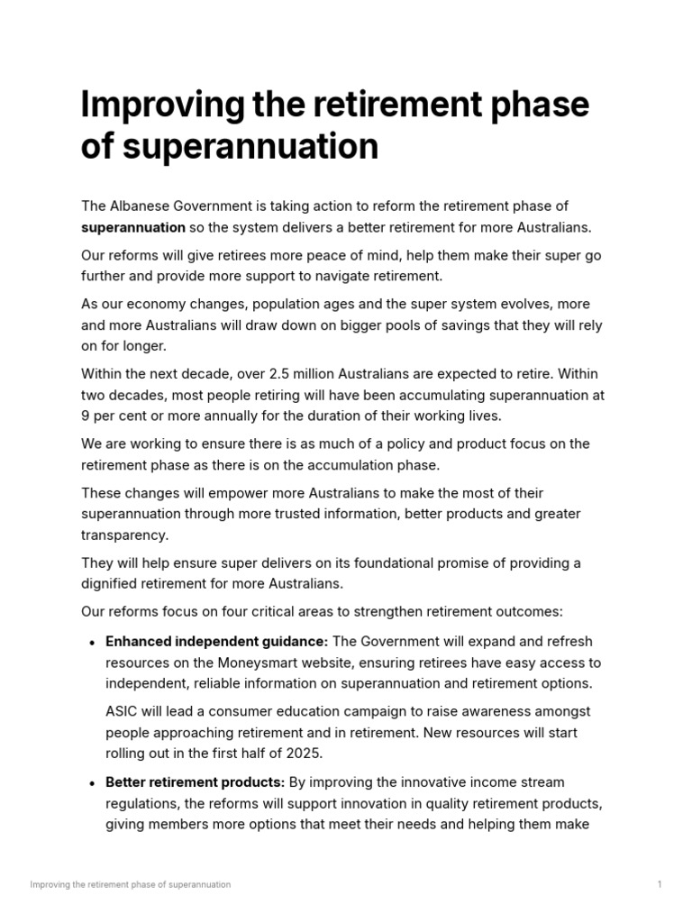 Improving The Retirement Phase of Superannuation | PDF | Pension ...