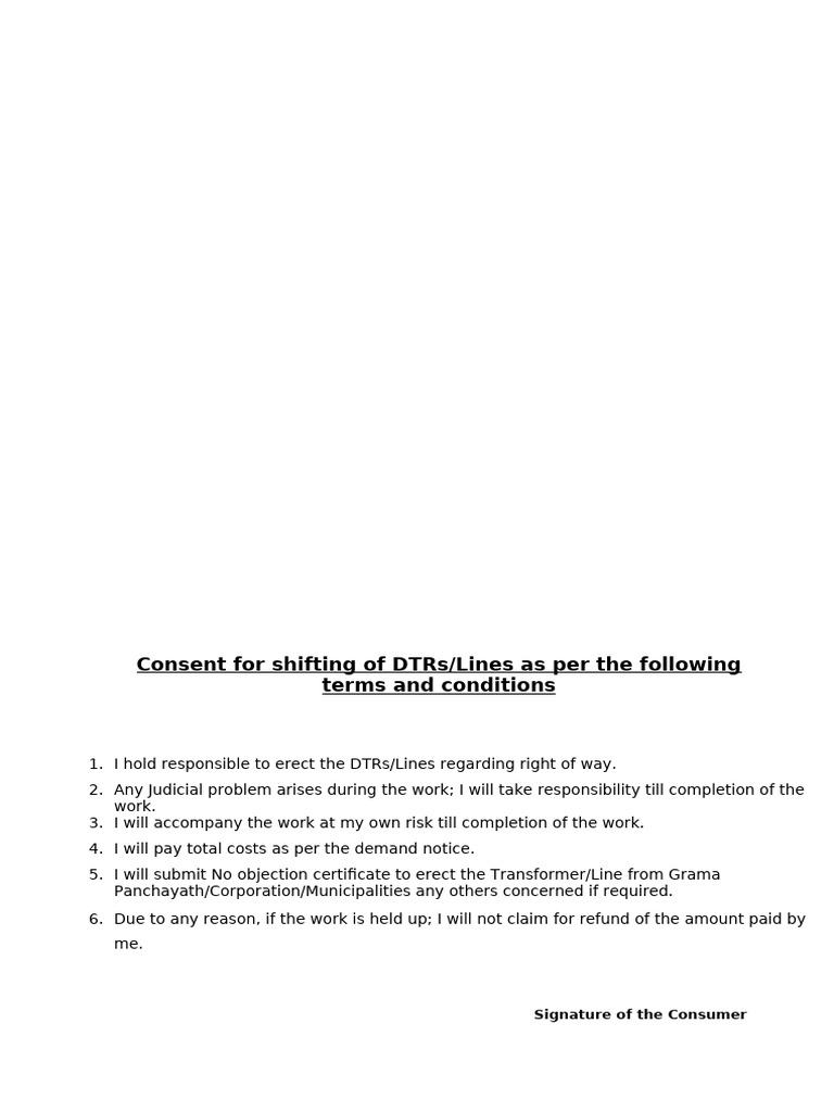 Consent Letter For Shifting of DTR or Lines | PDF