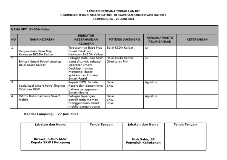 Matriks Rencana Tindak Lanjut | PDF