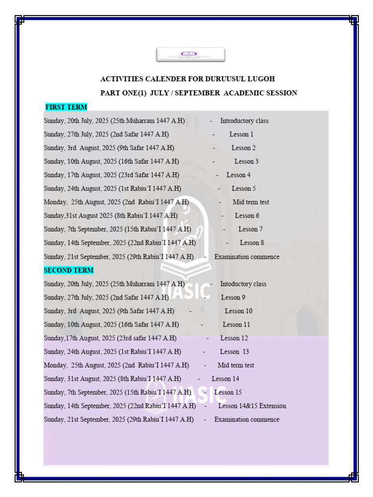 First Second Third Term Calendar | PDF | Military Operations