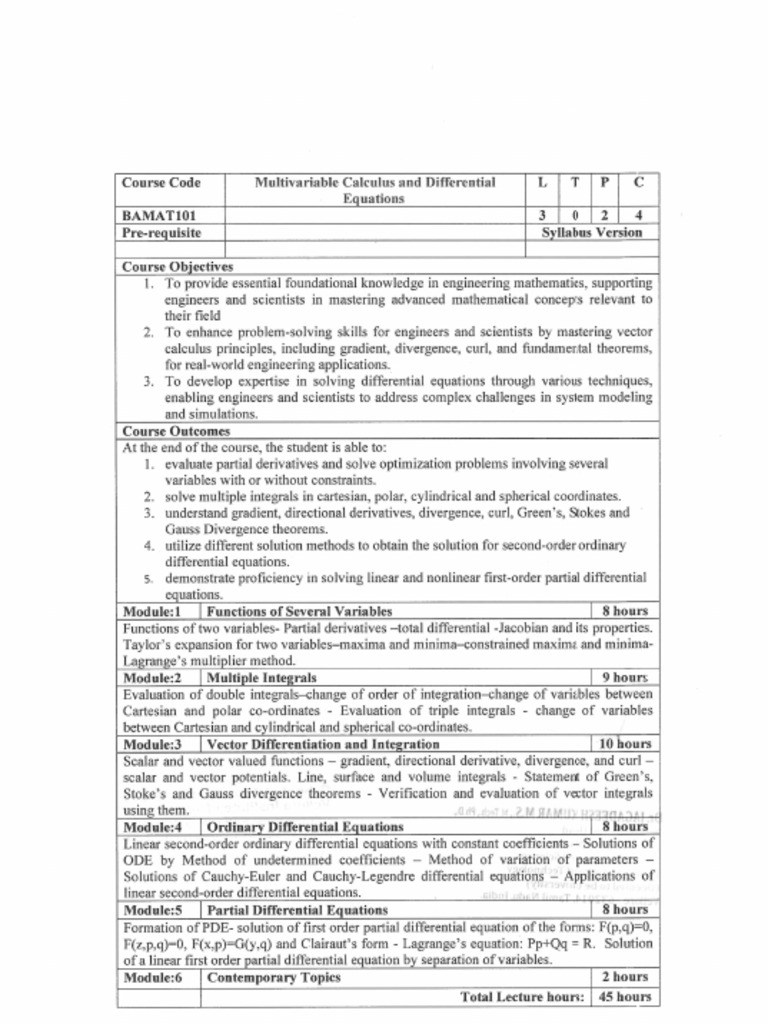 Bamat101 Multivariable-Calculus-And-Differential-Equations Ela 1.0 0 ...
