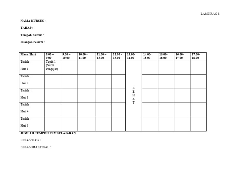 Lampiran 8 Templet Jadual Mingguan | PDF