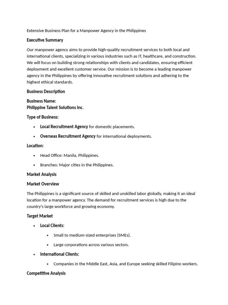 Business Plan for Philippine Manpower Agency | PDF | Human Resources ...