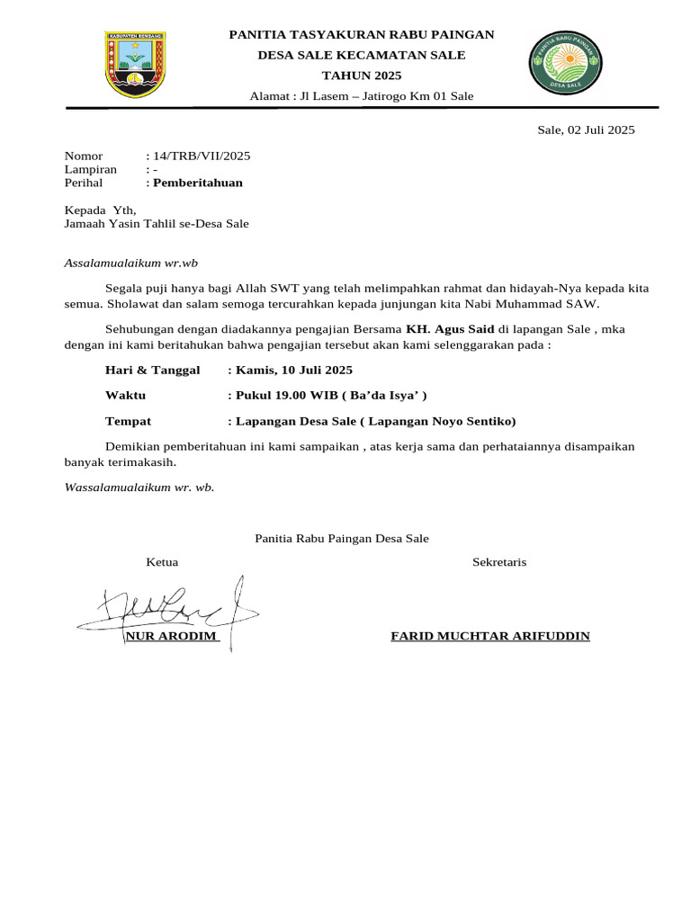 Pemberitahuan Jama'Ah Yasin | PDF